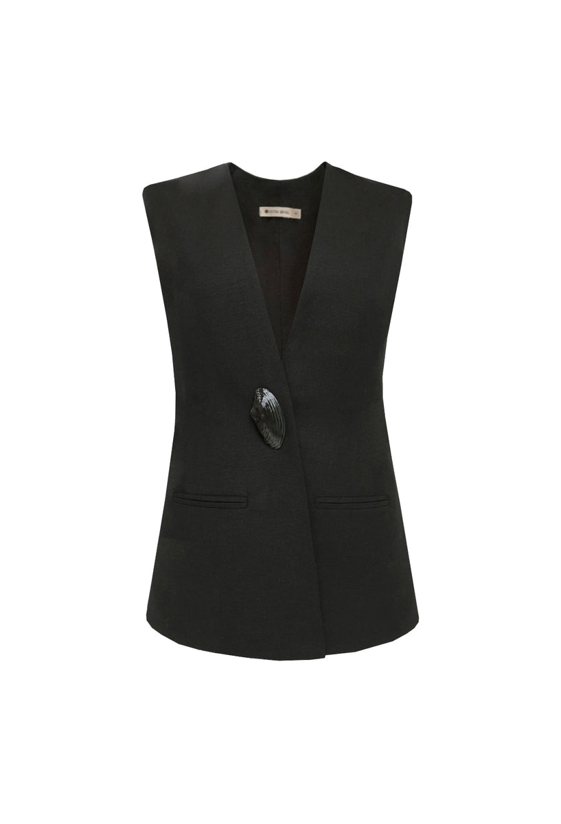 Fitted Tailoring Shell Blazer Top - Black Linen – Ostra Internacional