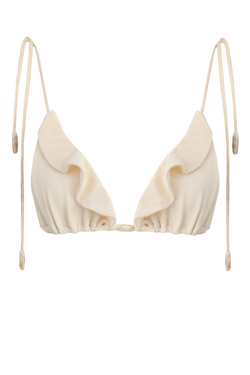 Ruffled Triangle Bikini Top - Creamy Tulle – Ostra Internacional